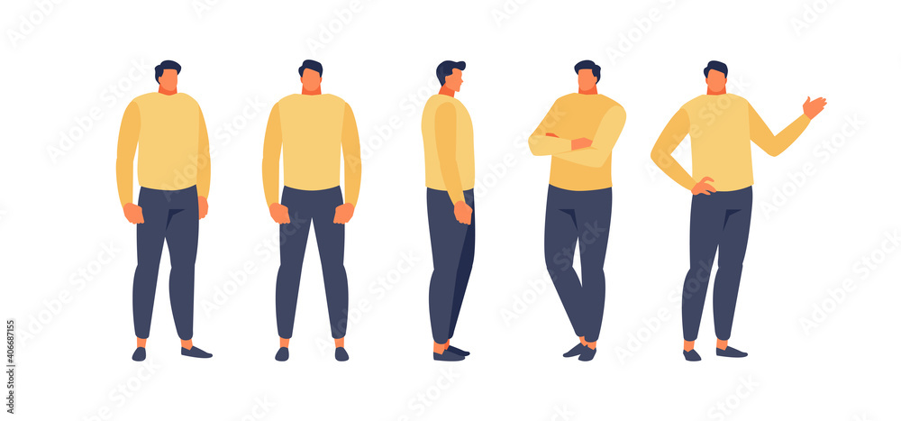 Standing male character in various positions. Vector template animation ...