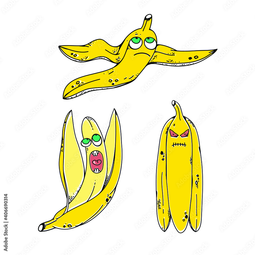 Cartoon bananas. Peel banana, yellow fruit and bunch of bananas ... Cartoon bananas. Peel banana, yellow fruit and bunch of bananas ...