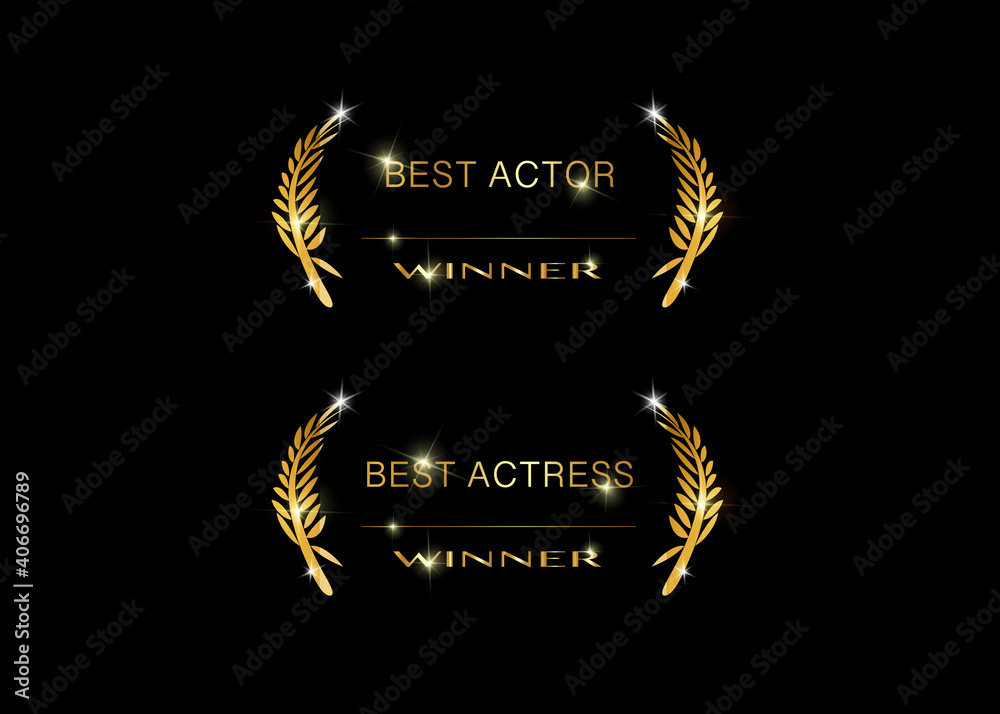 set best actor and actress concept sign, isolated on black background ...