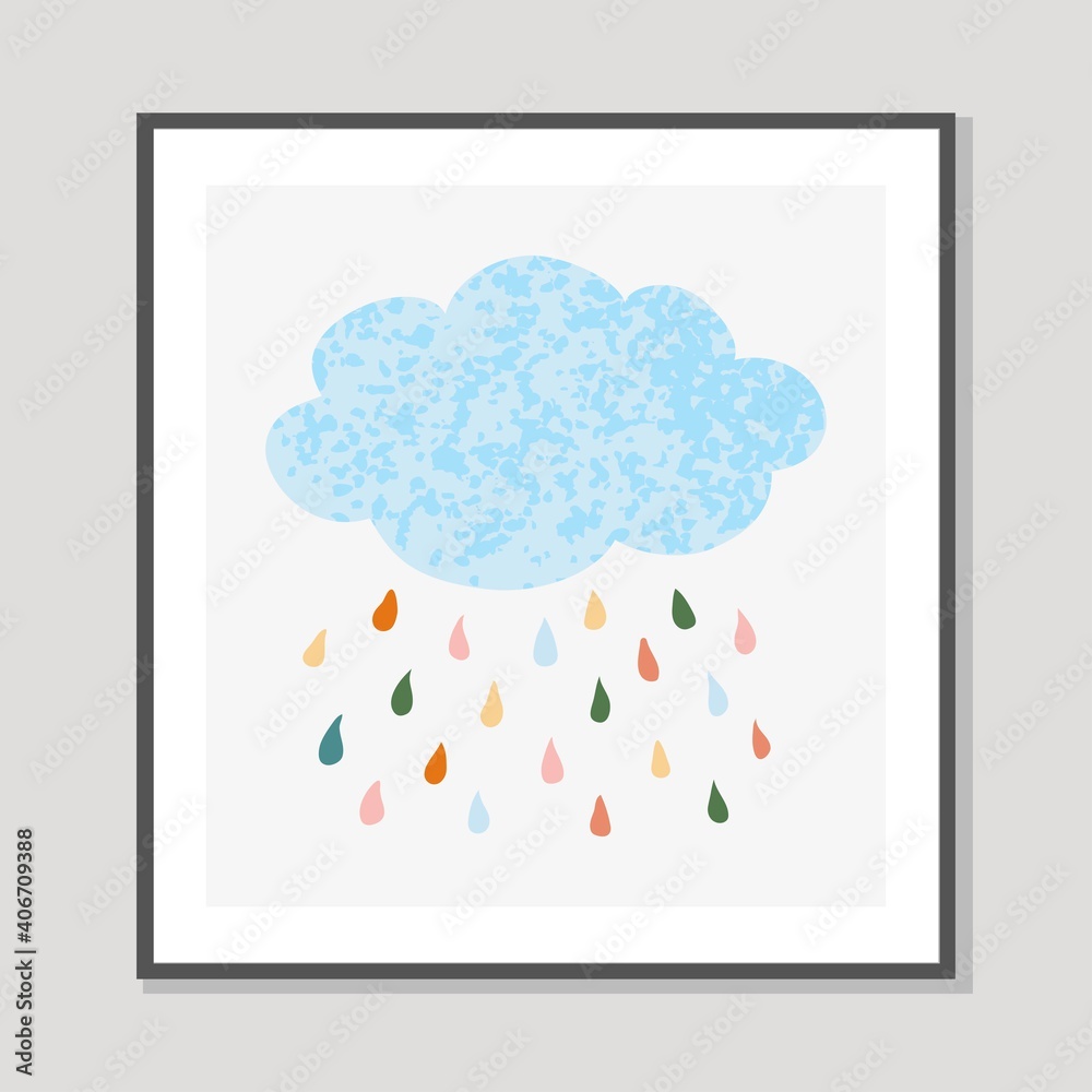 Vector colorful hand drawn illustration of rain cloud in cartoon ...