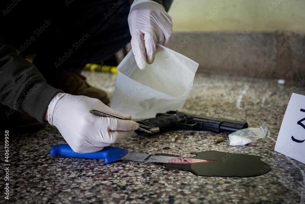 Crime scene, murder, investigation, police find discarded gun used by ...