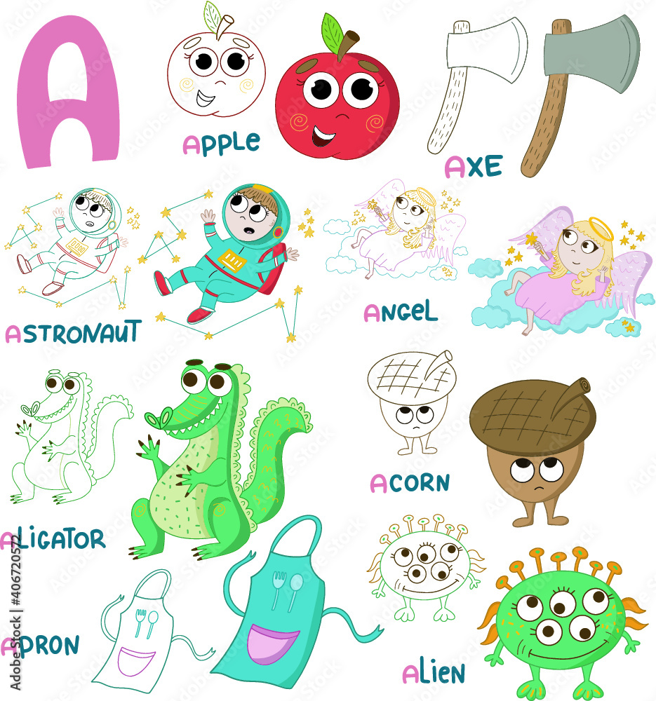 The letter A from the "alphabet" series with illustrations for this ...