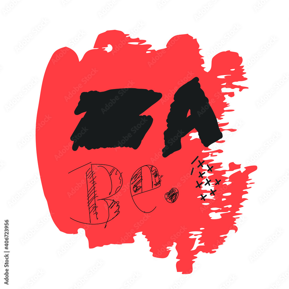 Quirky hand lettering, arty typographic doodle on paint brush smudged ...