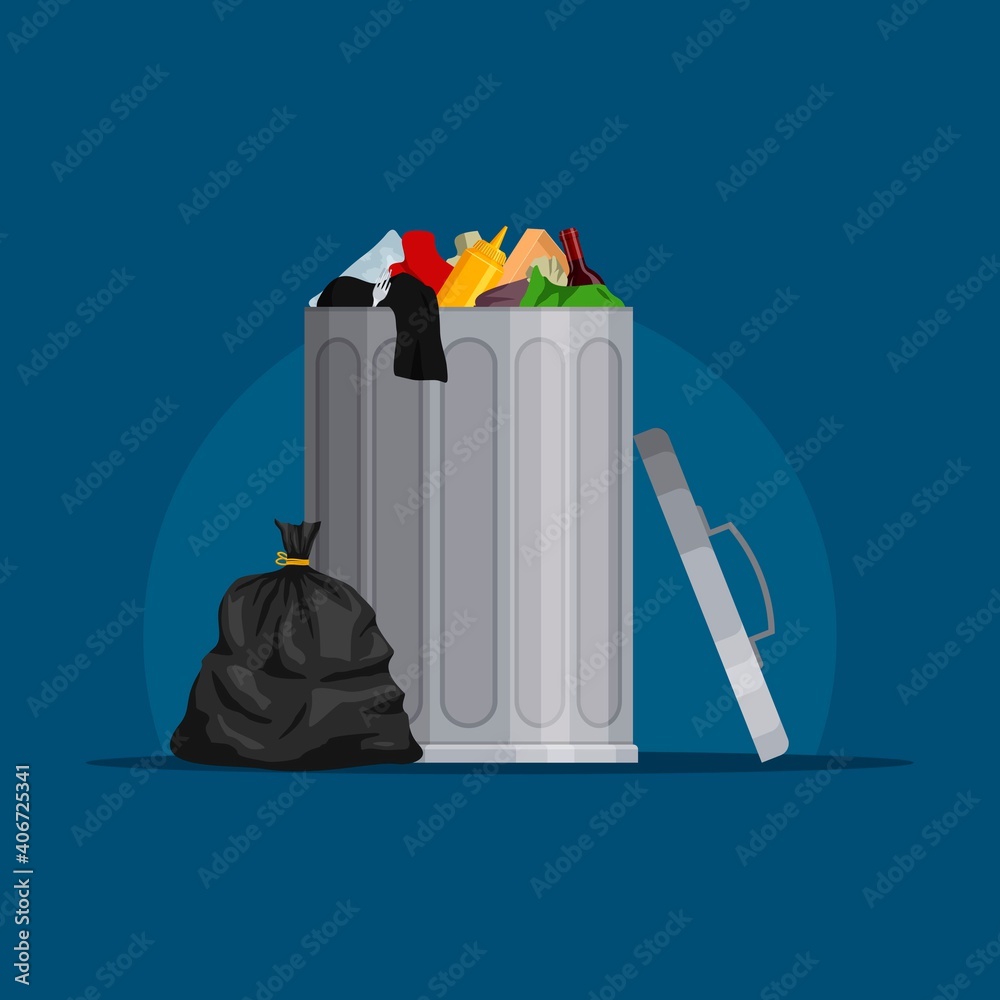 Steel garbage bin full of trash. Trash can with rubbish isolated on ...