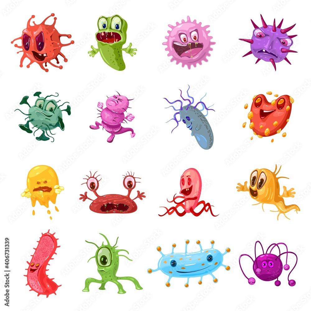Collection of pathogen microbes, bacteries, coronavirus flu or ...