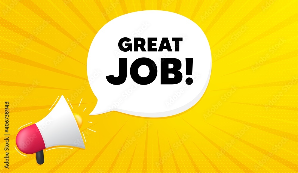 Great job symbol. Yellow background with megaphone. Recruitment agency ...