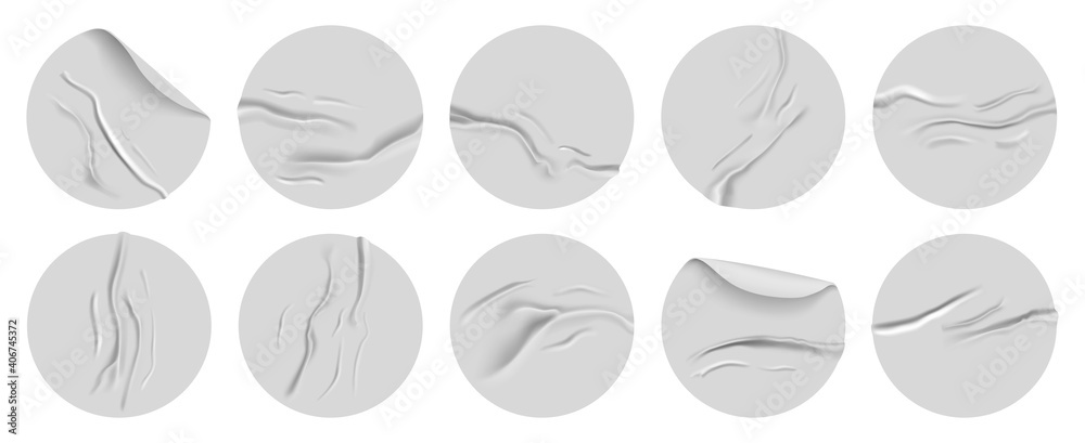 Realistic crumpled paper sticker. Round adhesive round wrinkled 3d ...