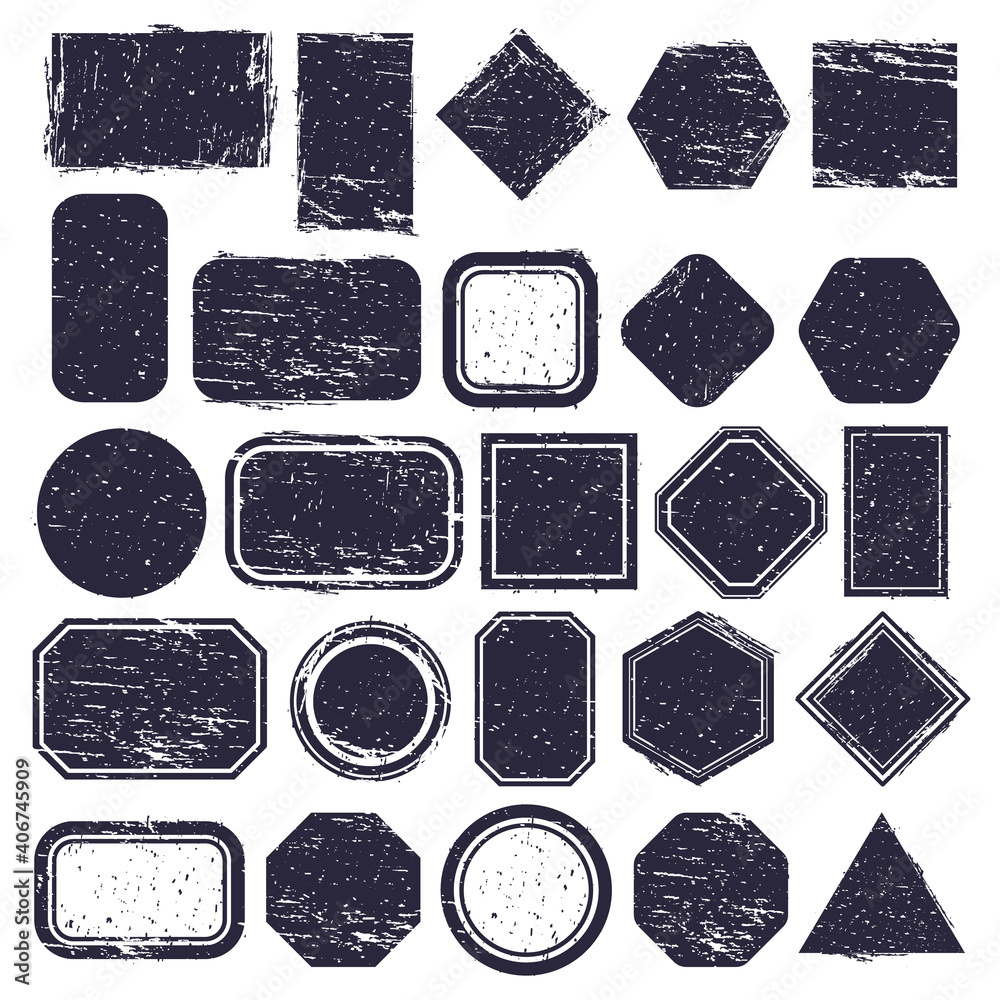 Rubber stamps. Grunge texture labels, retro rubber rectangular and ...