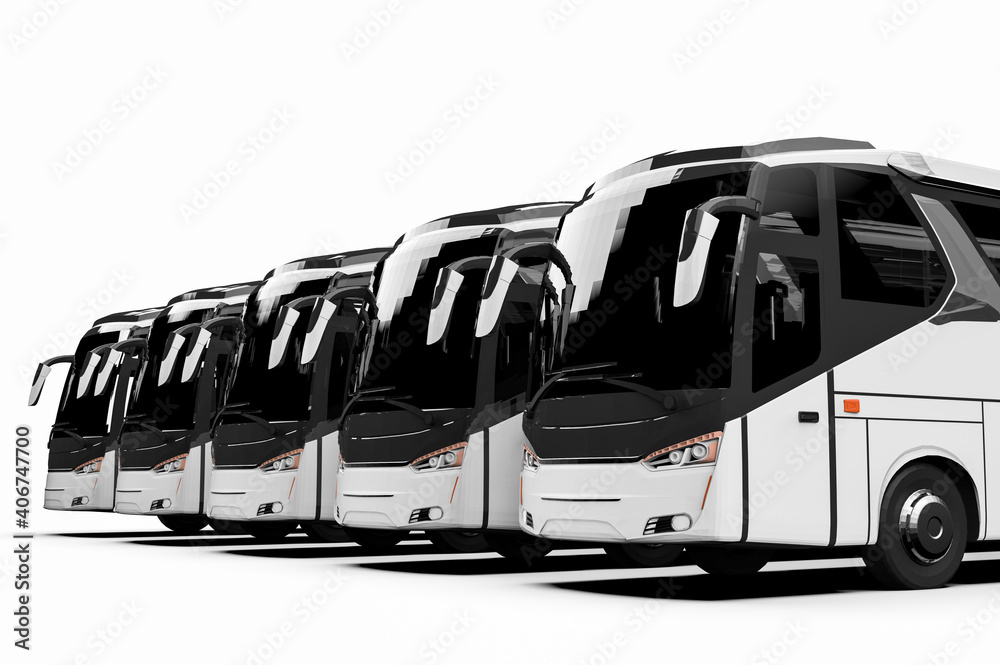 3D render representing a fleet of buses / a fleet of buses Stock ...