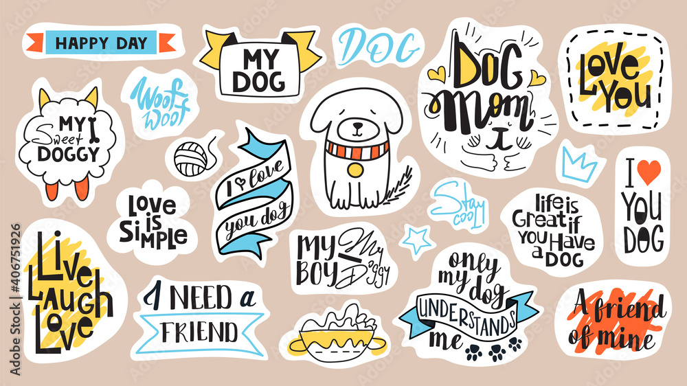 Big set of motivational phrases, quotes, and stickers. Cat's theme and ...