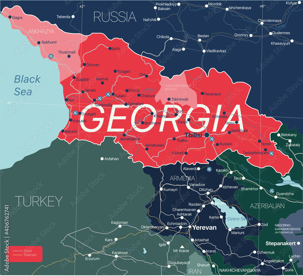 Georgia country detailed editable map with regions cities and towns ...