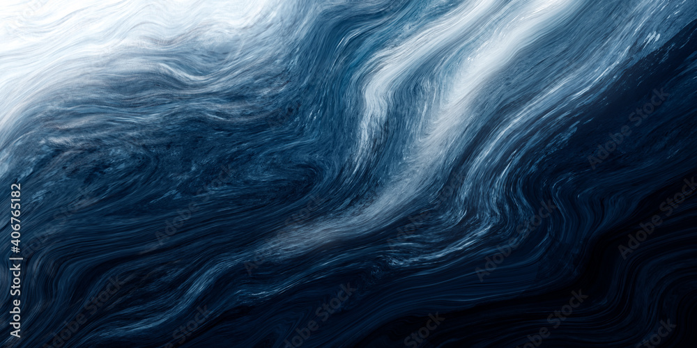 Abstract dark blue paint background with liquid fluid grunge texture ...
