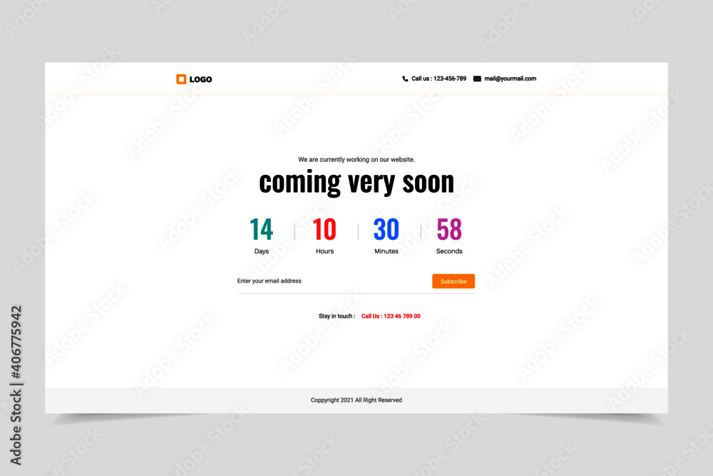Vector illustration coming soon landing page UI elements. Countdown ...