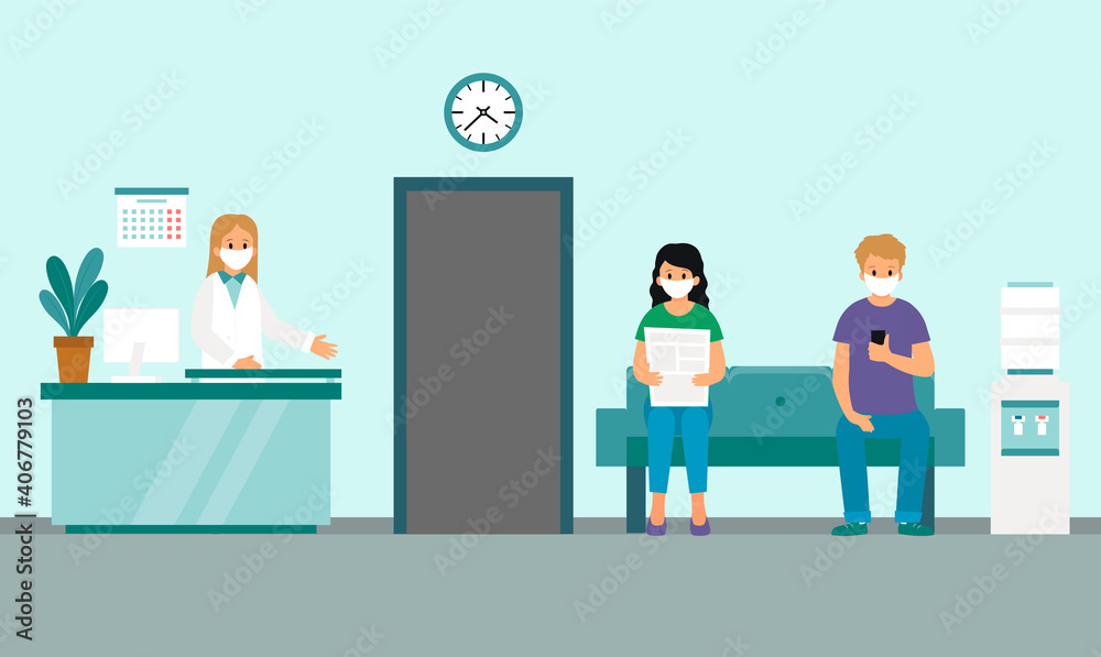 Medical Clinic Reception Or Waiting Room Interior Design In Blue Colors ...