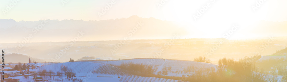 Italy Piedmont: Barolo wine yards unique landscape winter sunset ...