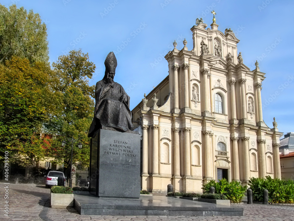 Warsaw, Poland - October 9, 2018: Monument to Cardinal Stefan Wyszynski ...