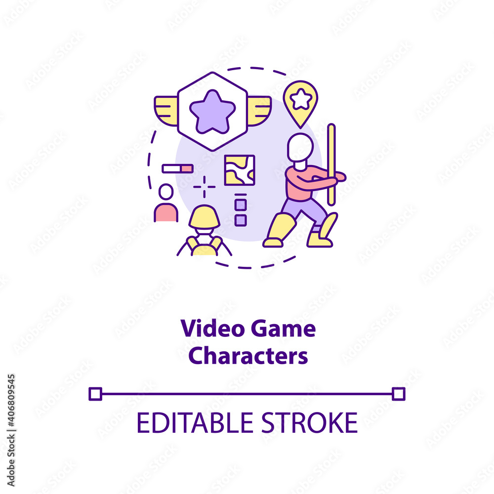 Video game characters concept icon. Video game design components. Match ...