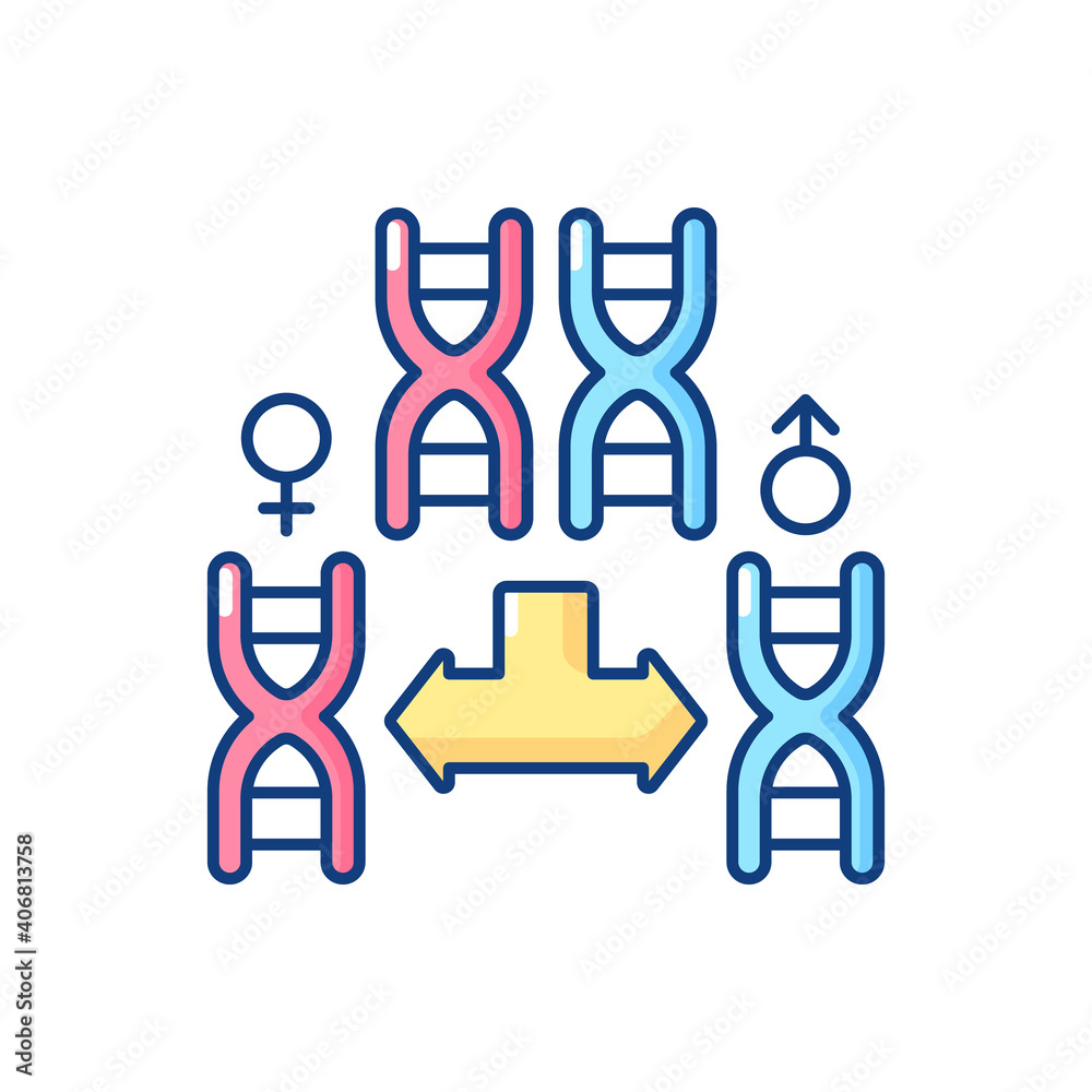 Chromosome division RGB color icon. Genetic engineering. Gene helix ...