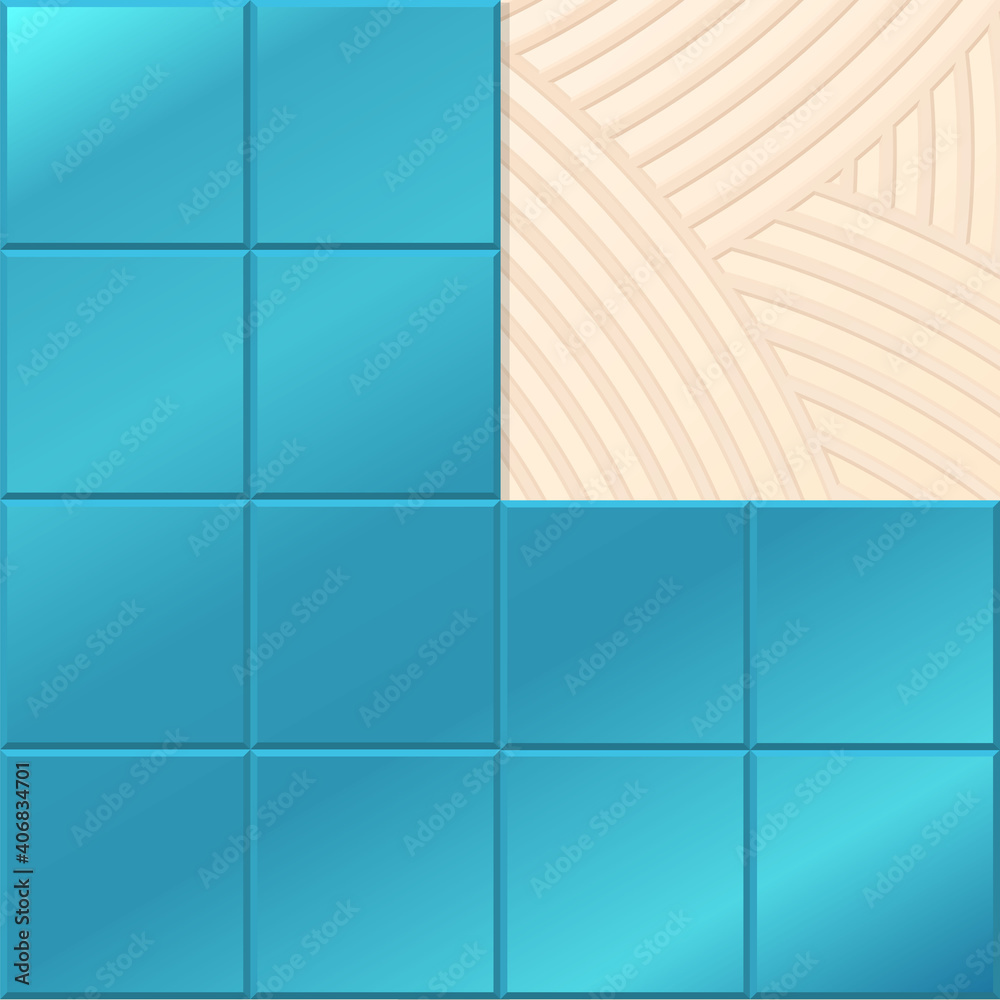 Vector illustration blue ceramic tiles installing with adhesive ...