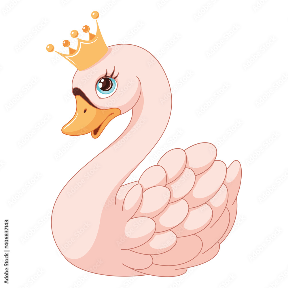 Cute Swan Princess with crown. Cartoon vector illustration Stock Vector ...