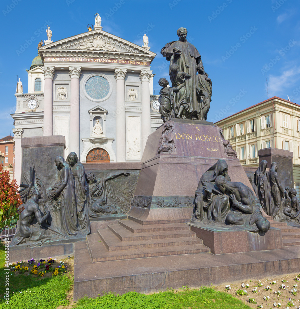 TURIN, ITALY - MARCH 15, 2017: The statue of Don Bosco the founder of ...