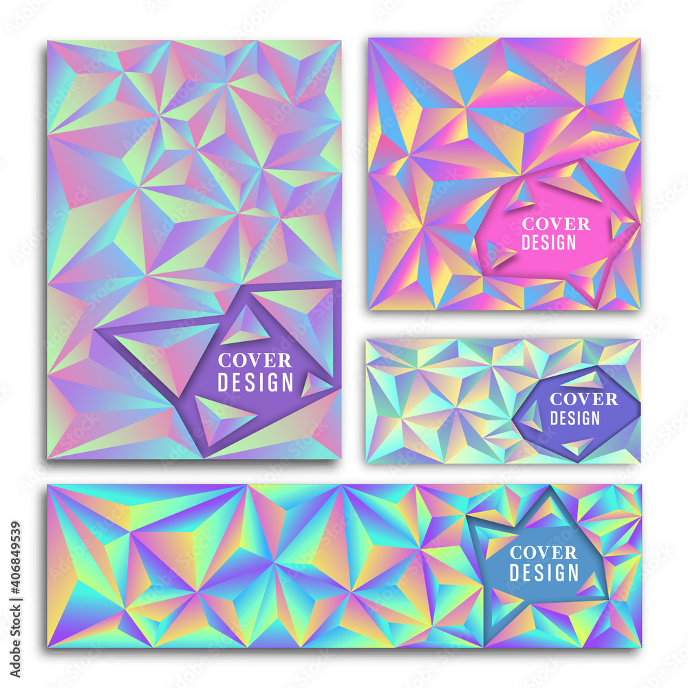Abstract low poly 90s holographic card collection Stock Vector | Adobe ...