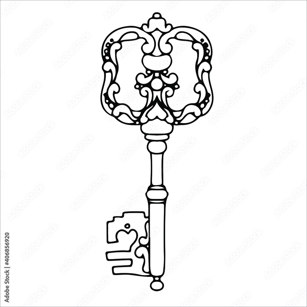 vintage beautiful key with monograms and patterns vector illustration ...