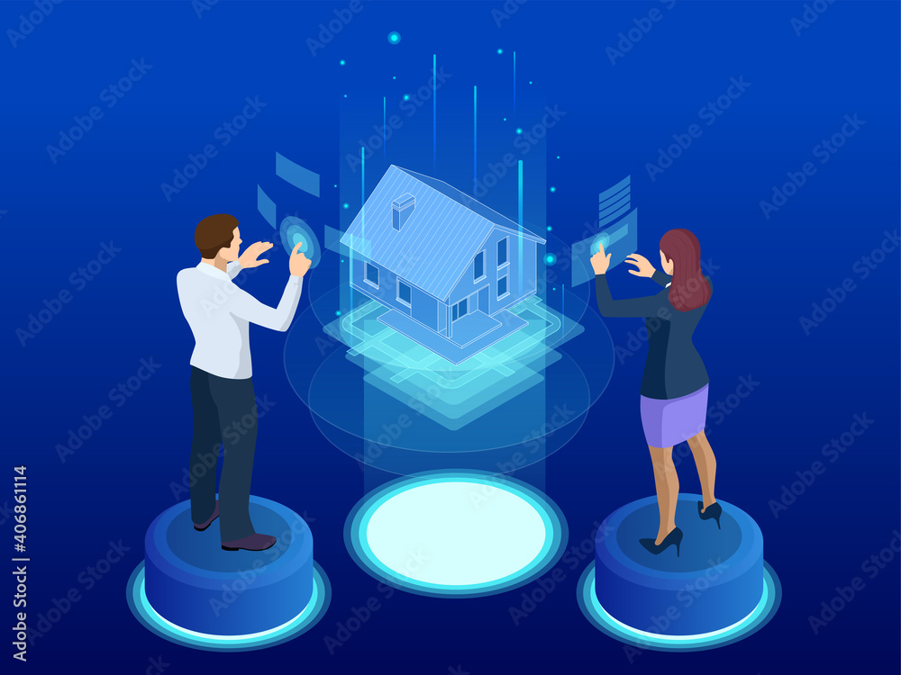 Isometric house architectural project. Virtual interactive interface ...