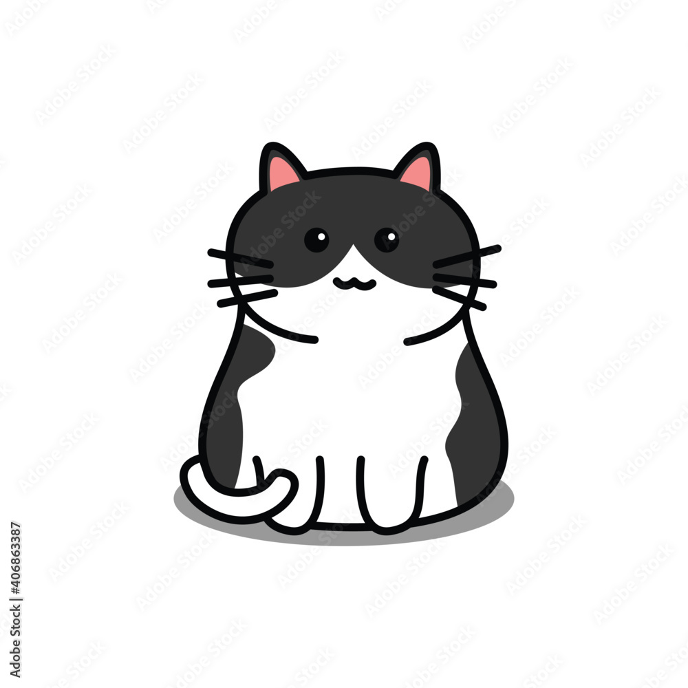 Cute black and white cat cartoon, vector illustration Stock Vector ...