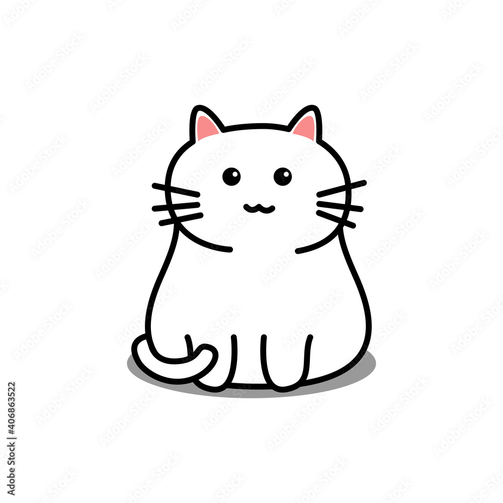 Cute White Cat Cartoon Vector Illustration Stock Vector Adobe Stock