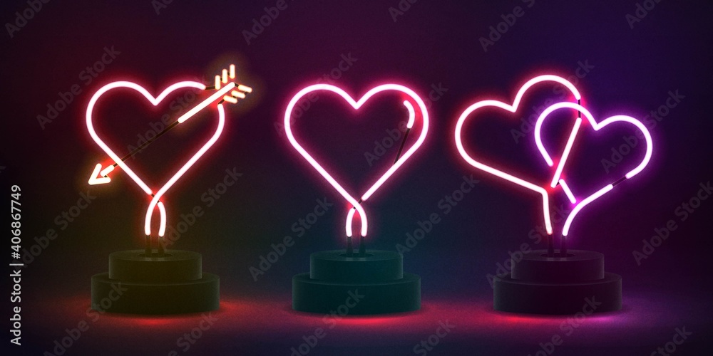Vector set of realistic isolated neon sign of Heart logo for invitation ...