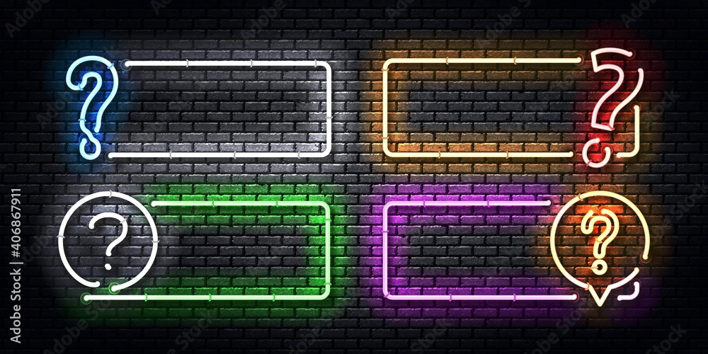 Vector set of realistic isolated neon sign of Quiz frame logo for ...