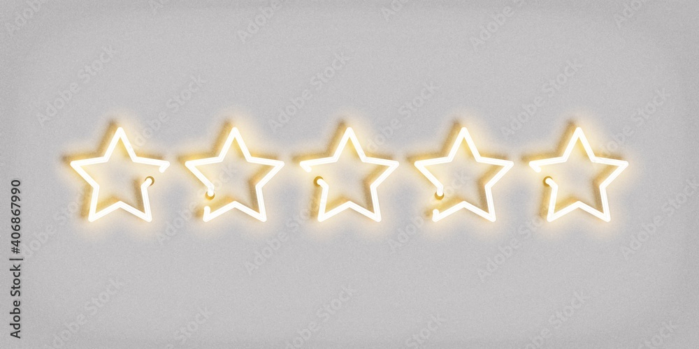 Vector realistic isolated neon sign of Five Golden Stars for decoration ...