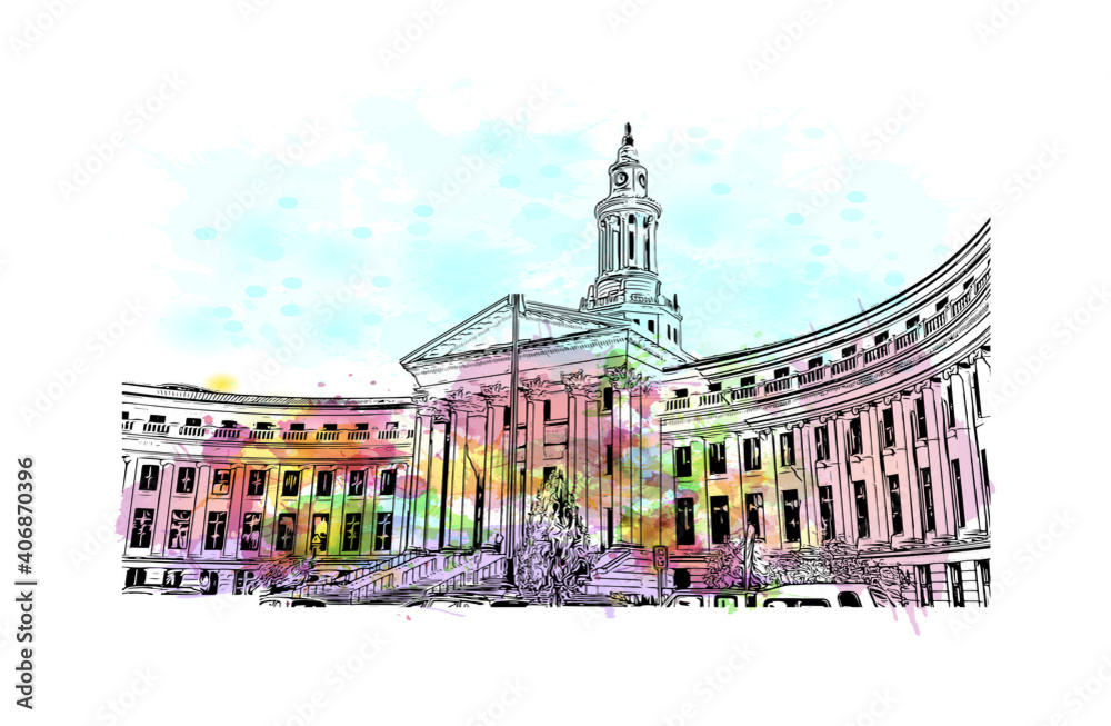 Building view with landmark of Denver is the capital of Colorado ...