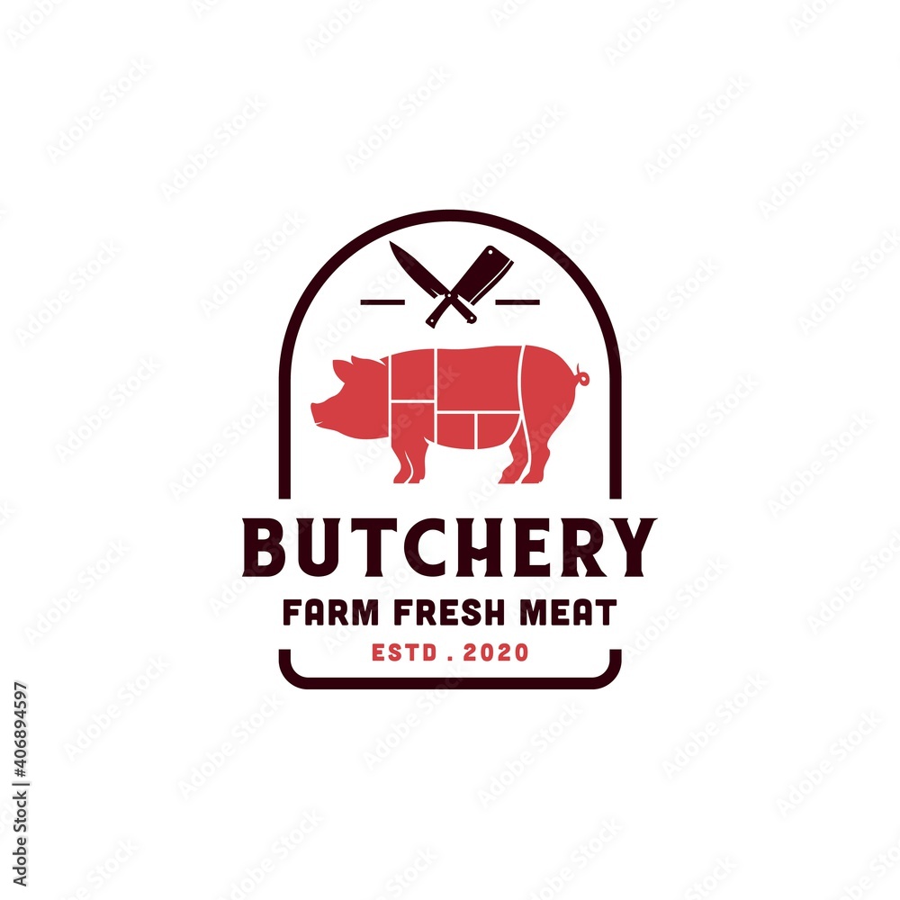 Butchery and meat pig, pork logo design inspiration Stock Vector ...