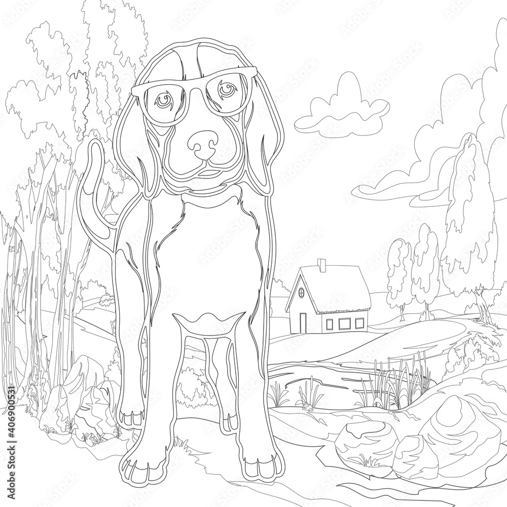Adult coloring page,book a cute isolated dog,image for relaxing.Zen art ...