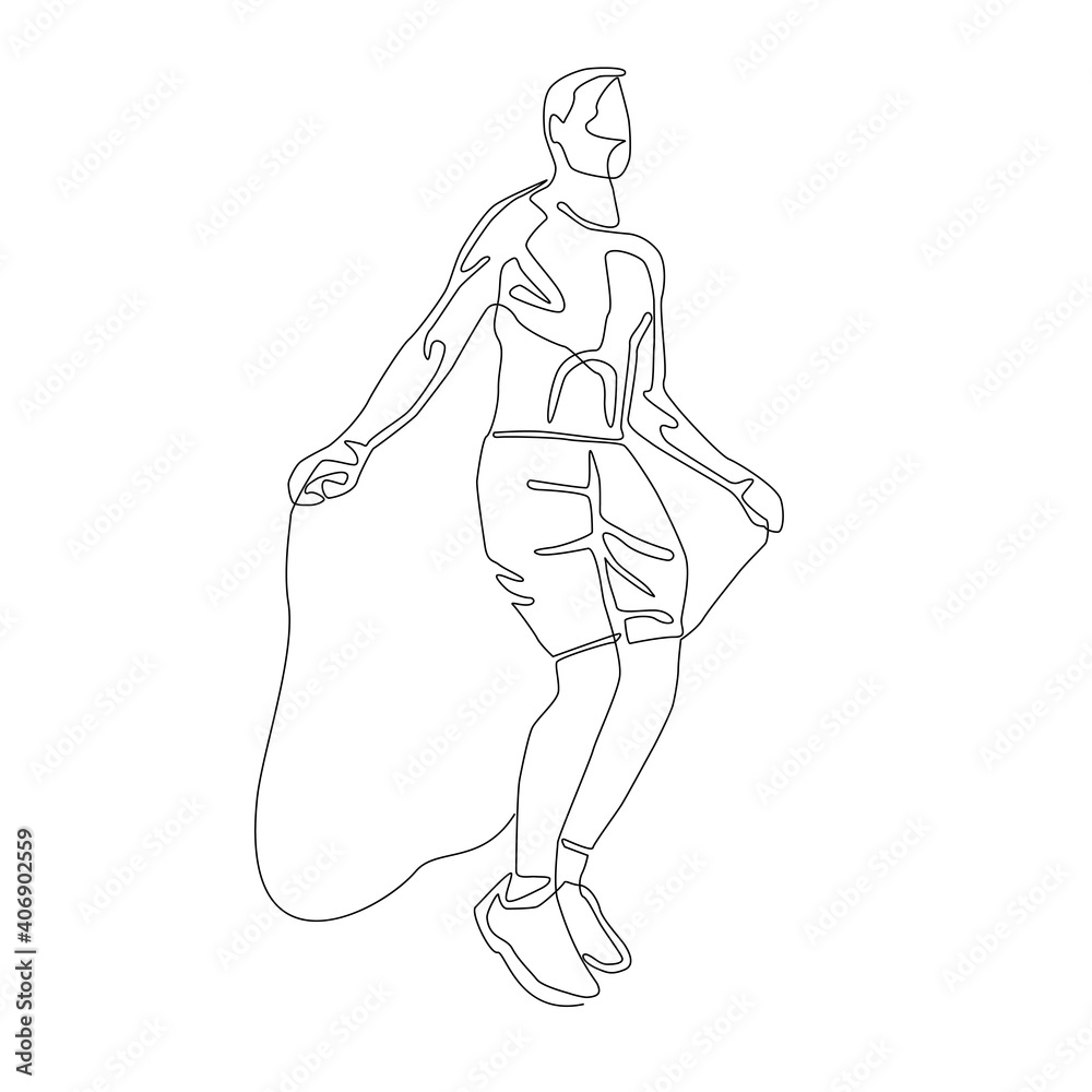 Continuous line of man jumping rope vector. Sportsman skipping rope ...