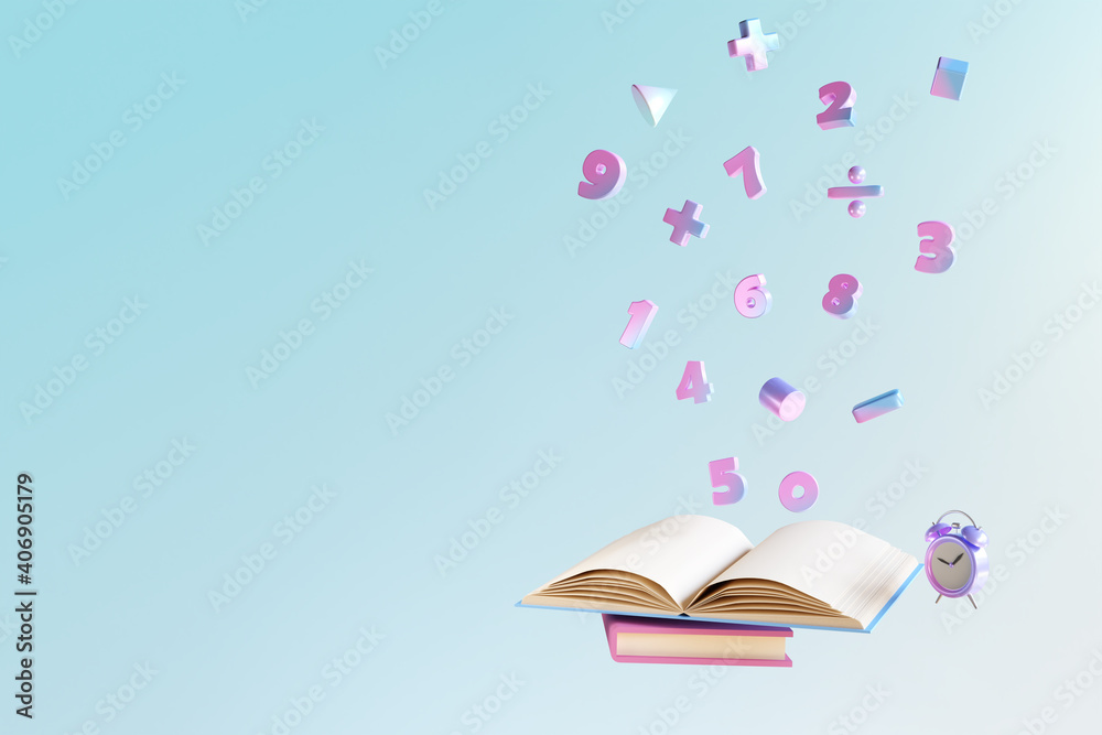 Gradient color number and basic math operation symbols floating out ...