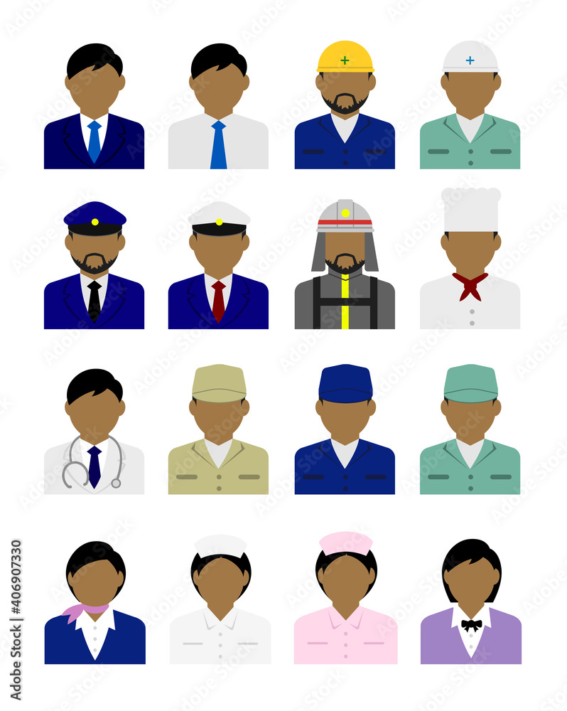 Black worker avatar flat illustration (upper body) set ( person in a ...