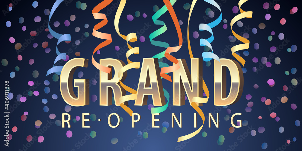 Grand opening or reopening vector banner, poster, illustration, flyer ...
