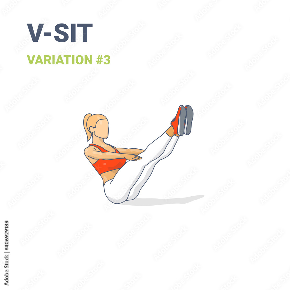 V-Sit Girl Home Workout Exercise Guide Illustration Colorful Concept or ...