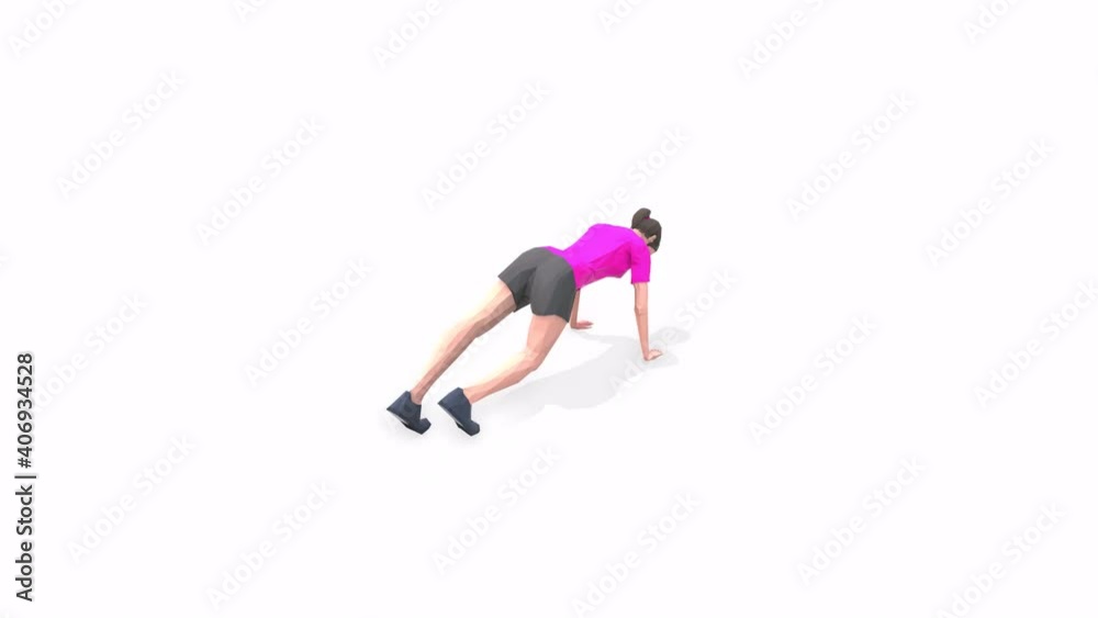 Woman exercise animation 3d model on a white background in the Pink t ...