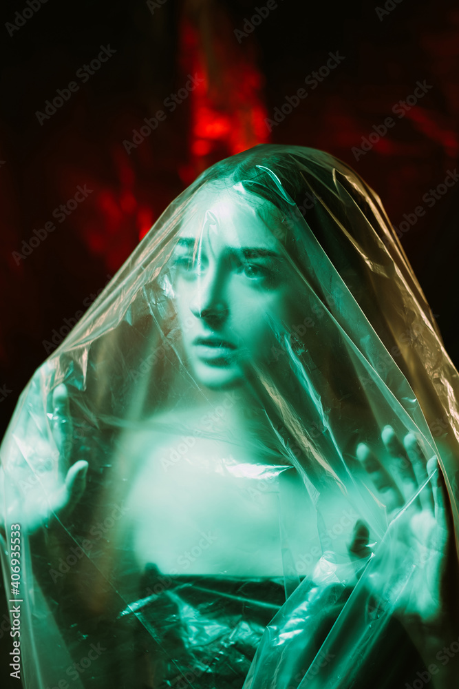 Covid-19 self isolation. Defocused portrait. Quarantine anxiety. Scared ...