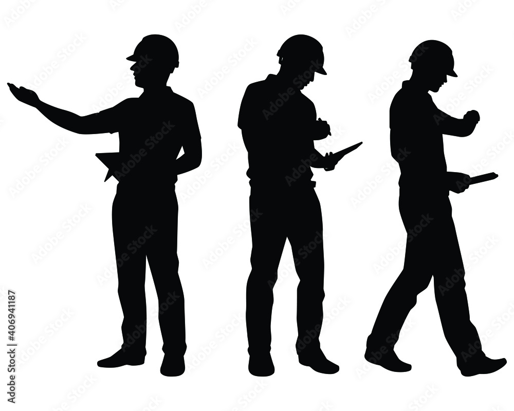 Set of engineer silhouette vector on white background Stock Vector ...