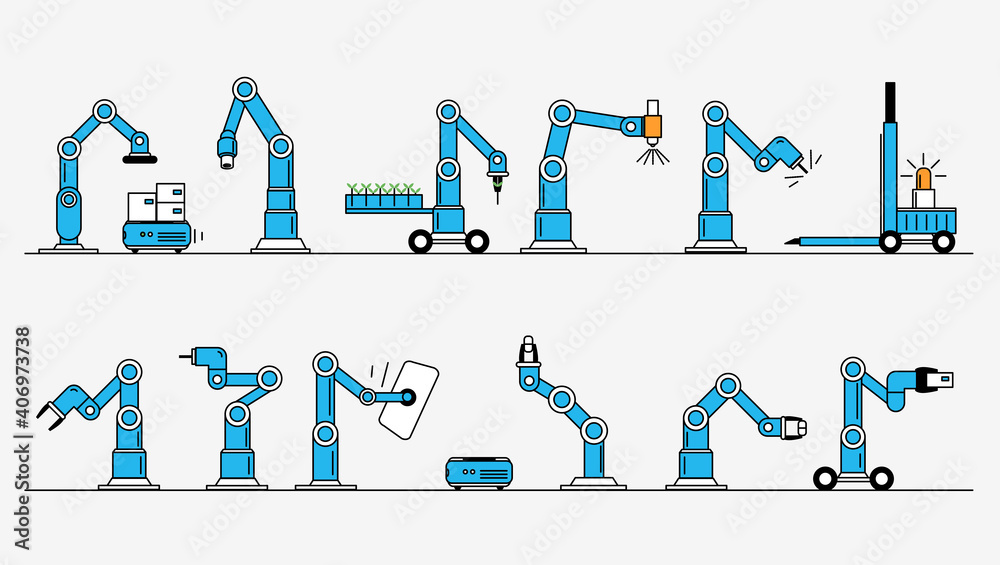 Robots collection. Different type of autonomous robots. Modern linear ...