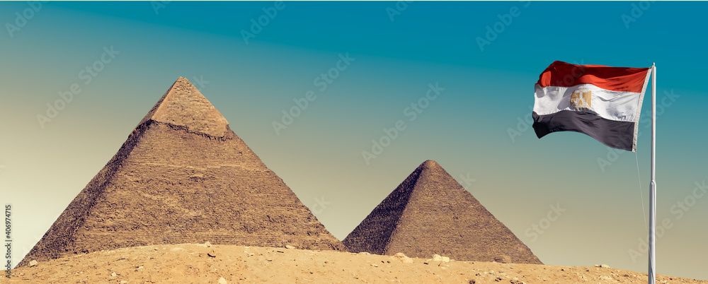 Egyptian pyramids with Egypt flag as Egyptian symbols for your travel ...