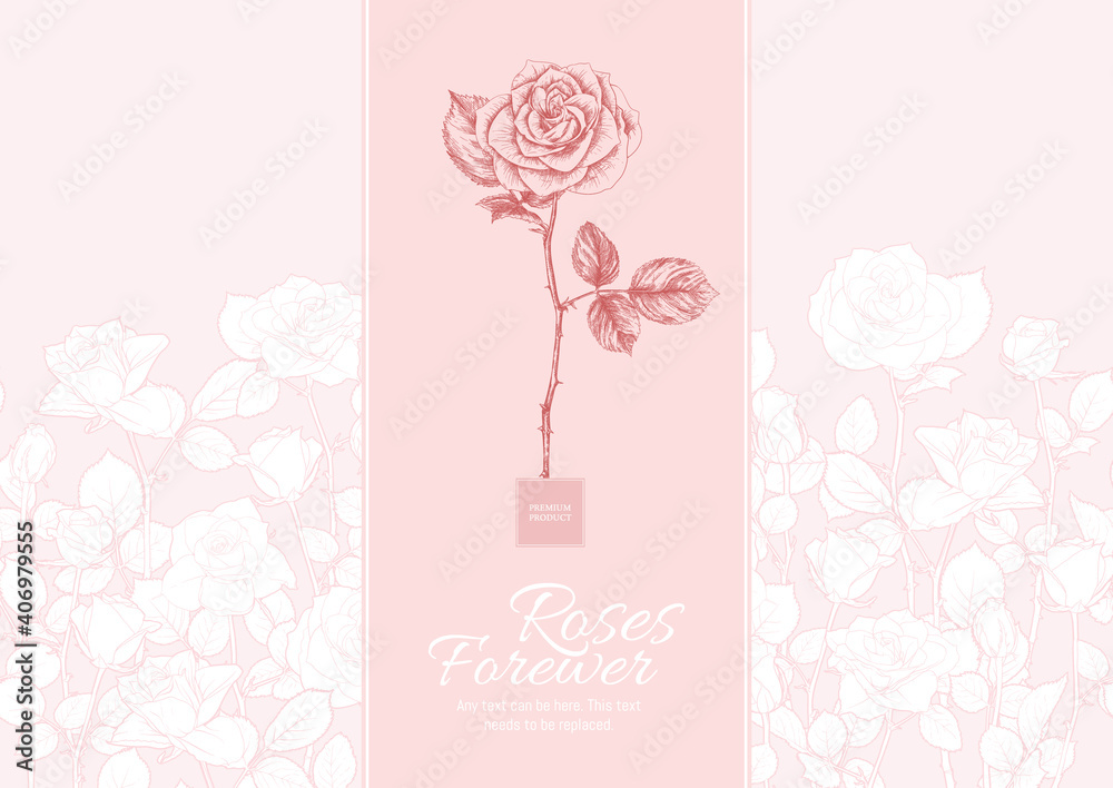 Roses flowers Template for product label, cosmetic packaging, for ...