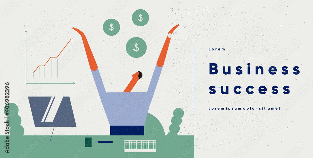 Business concept illustrations. A man is happy with his business ...