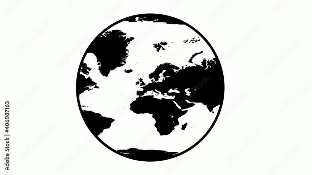 animated symbol of hemisphere of globe with continents and oceans on ...