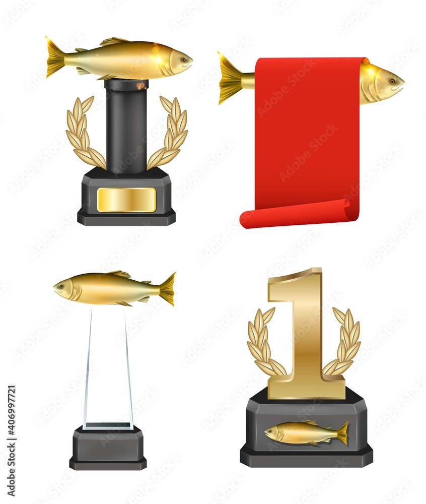Fishing trophy mockup set, vector isolated illustration. Realistic ...